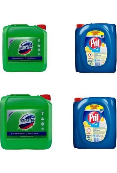 Pril Sıvı Elde Bulaşık Yıkama Deterjanı Limon 2 x 4 kg + Domestos Çamaşır Suyu Çam Ferahlığı 2 x 3,5 kg Pril Sıvı Elde Bulaşık Yıkama Deterjanı Limon 2 x 4 kg + Domestos Çamaşır Suyu Çam Ferahlığı 2 x 3,5 kg