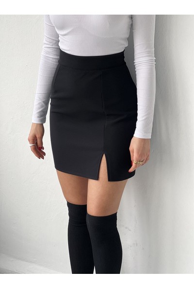 Retrobird Mini Yırtmaçlı Etek Kadın Siyah