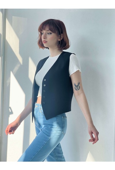 Retrobird Tasarım Yelek Kadın Siyah