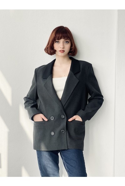 Retrobird Dört Düğmeli Retro Model Blazer Ceket Kadın Antrasit Retrobird Dört Düğmeli Retro Model Blazer Ceket Kadın Antrasit