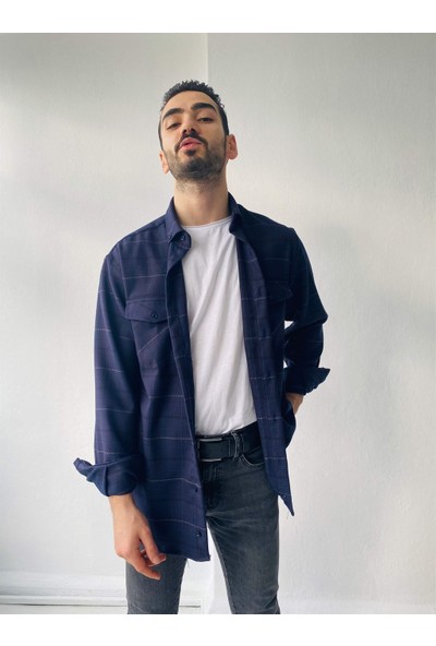 Retrobird Erkek Kalın Kışlık Gömlek Mavi