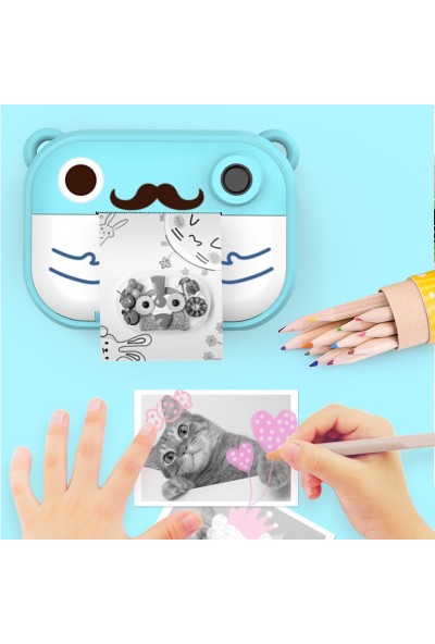Dake Culture C3 Anında Çocuk Kamerası 2.4-Inç IPS Hd Ekran 1200 W Mini Polaroid Çocuk Kamerası - Mavi (Yurt Dışından)