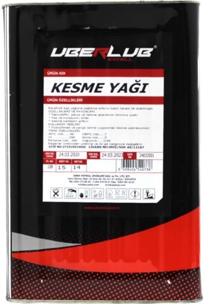 Uberlub Excell Pafta Yağı 16 Litre Kesme Yağı