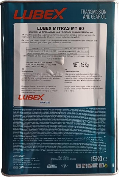 Lubex Mitras MT 90 15 Kg Şanzıman ve Asansör Dişli Yağı Lubex Mitras MT 90 15 Kg Şanzıman ve Asansör Dişli Yağı