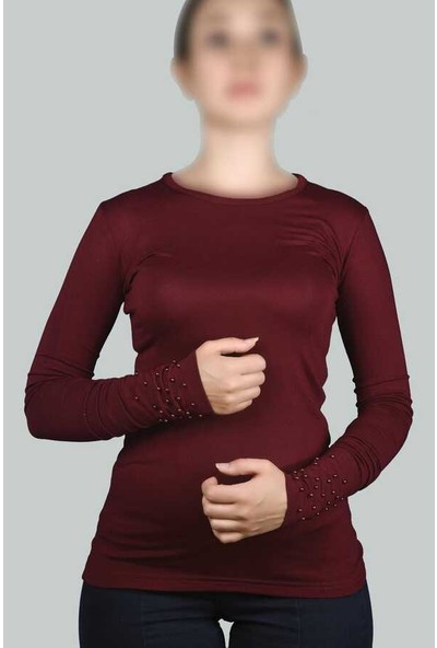 Al-Tobeh Boncuklu Uzun Kollu Body (Beden 1) - Bordo Al-Tobeh