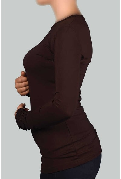 Al-Tobeh Boncuklu Uzun Kollu Body (Beden 1) - Koyu Kahverengi Al-Tobeh