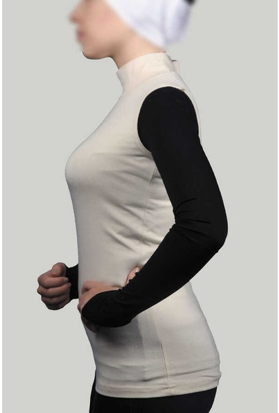 Al-Tobeh Sıfır Kol Boğazlı Body - Krem Al-Tobeh
