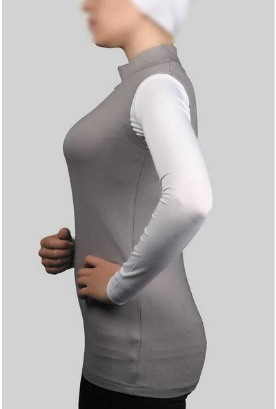 Al-Tobeh Sıfır Kol Boğazlı Body - Gri Al-Tobeh