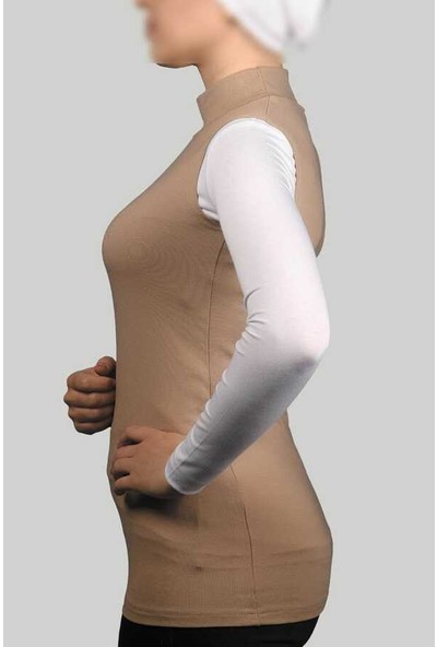 Al-Tobeh Sıfır Kol Boğazlı Body - Koyu Bej Al-Tobeh