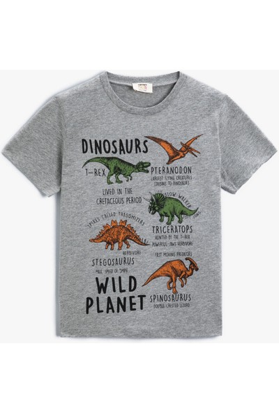 Koton Erkek Çocuk Dinozor Baskılı Kısa Kollu Tişört Bisiklet Yaka