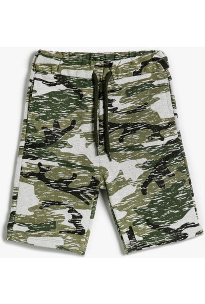 Koton Erkek Çocuk Kamuflaj Desenli Şort Beli Bağcıklı