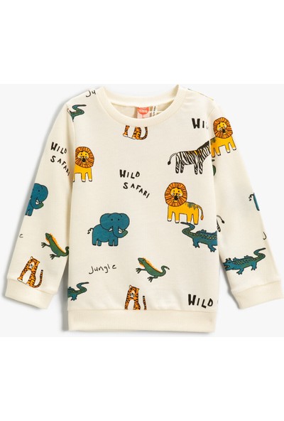 Koton Hayvan Baskılı Uzun Kollu Sweatshirt Pamuklu