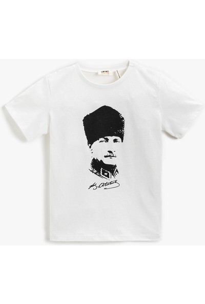Koton Atatürk İmza Baskılı Kısa Kollu Tişört Pamuklu