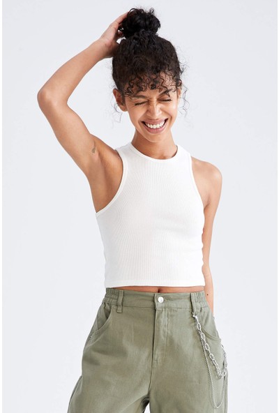 DeFacto Slim Fit Sevgililer Günü Halter Yaka Pamuklu Crop Top U0357AZ22SM