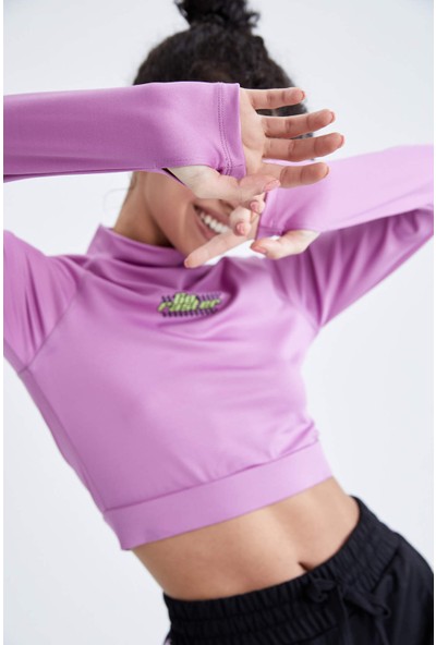 Defacto Fit Slim Fit Baskılı Dik Yaka Uzun Kollu TIŞÖRT W7698AZ22SP