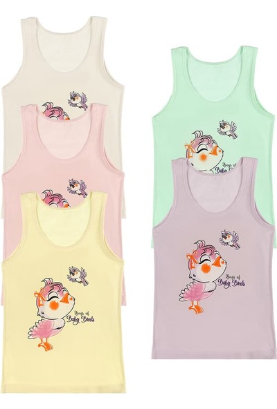 Donella 5'li Renkli Kuş Baskılı Kız Çocuk Atlet - 4971BY