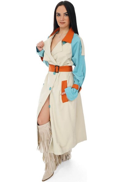 Anı Butik Bej Trençkot Kuşaklı