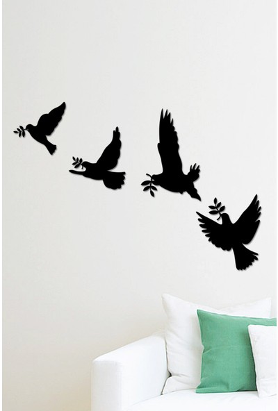 Decartline Kuşlar Zeytin Dalı 4 Lü Ahşap Tablo