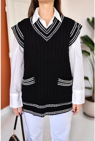 Elbee V Yaka Süveter - Siyah