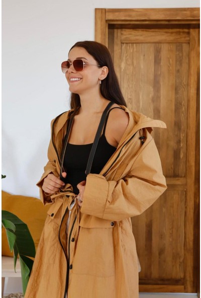 Elbee Askı Detaylı Trençkot - Kamel