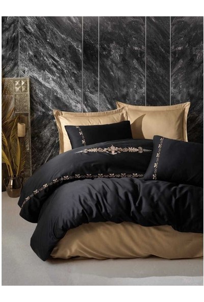 Brode Saten Çift Kişilik Nevresim Takımı - Gloria Gold Brode Saten Çift Kişilik Nevresim Takımı - Gloria Gold