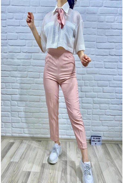 elbee fashion women Elbee Yüksek Bel Pantolon - Pudra