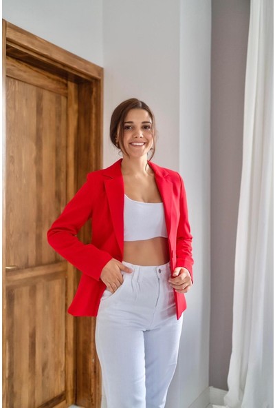 Elbee Tek Düğmeli Ceket - Kırmızı