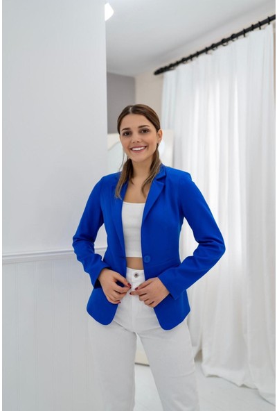 Elbee Tek Düğmeli Ceket - Mavi