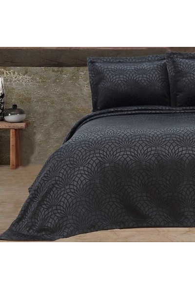 Elart Yatak Örtüsü Takımı Çift Kişilik Jakar Şönil Kumaş Garden Antrasit