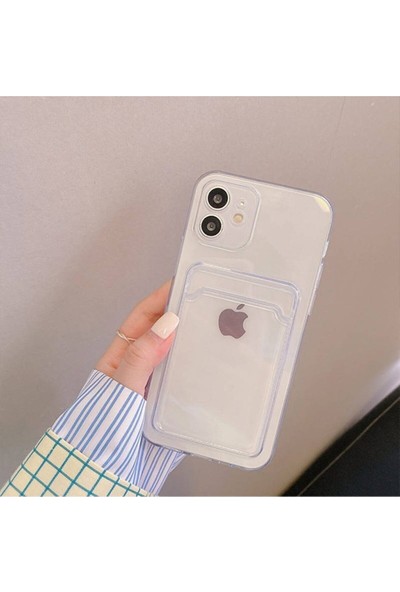 Vhstore Apple iPhone 13 Uyumlu Kamera Korumalı Kartlıklı Şeffaf Kılıf