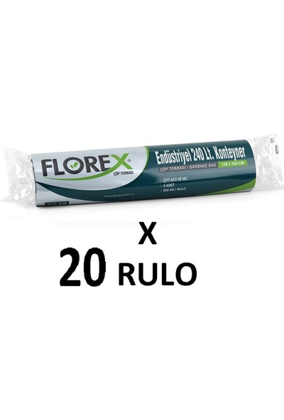 Florex Standart Endüstriyel 240 Lt Konteyner ( 120X150 cm ) Siyah Çöp Poşeti 20 Rulo 5*20=100 Adet Florex Standart Endüstriyel 240 Lt Konteyner ( 120X150 cm ) Siyah Çöp Poşeti 20 Rulo 5*20=100 Adet