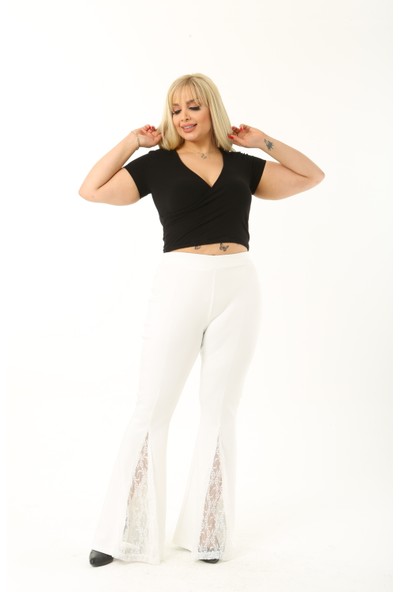 Büyük Bedenim Dantel Detaylı Ispanyol Paça PANT0OLON