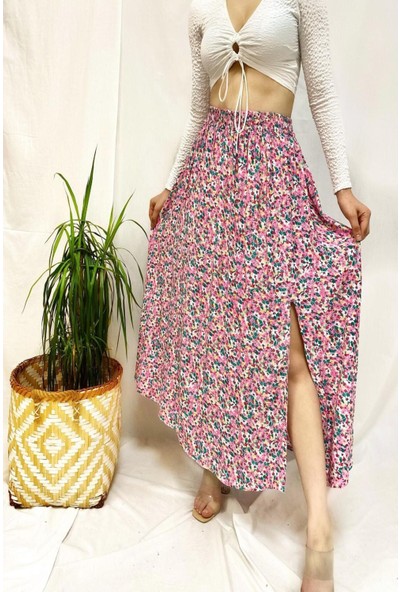 Elbee Yırtmaçlı Etek - Pembe