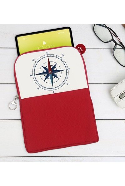 Bk Gift Pusula Tasarımlı Taşınabilir Koruyucu Tablet Kılıfı & Organizer Çanta - Kırmızı-1