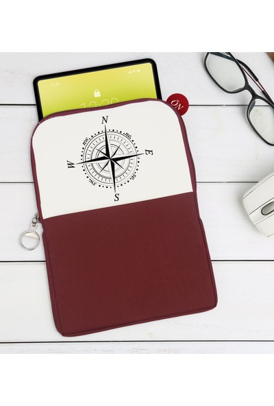 Bk Gift Pusula Tasarımlı Taşınabilir Koruyucu Tablet Kılıfı & Organizer Çanta - Bordo-2