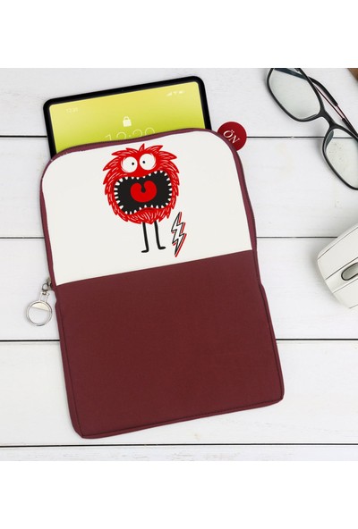 Bk Gift Sevimli Canavar Tasarımlı Taşınabilir Koruyucu Tablet Kılıfı & Organizer Çanta - Bordo-1