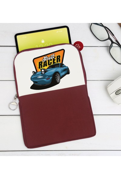 Bk Gift Street Racer Tasarımlı Taşınabilir Koruyucu Tablet Kılıfı & Organizer Çanta - Bordo-1