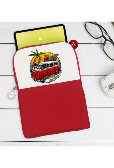 Bk Gift Klasik Araç Tasarımlı Taşınabilir Koruyucu Tablet Kılıfı & Organizer Çanta - Kırmızı-10