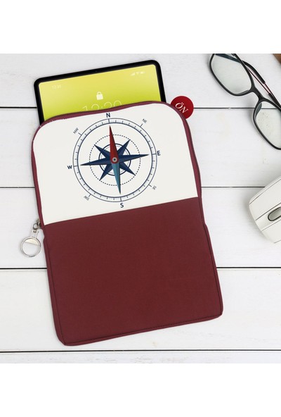Bk Gift Pusula Tasarımlı Taşınabilir Koruyucu Tablet Kılıfı & Organizer Çanta - Bordo-1