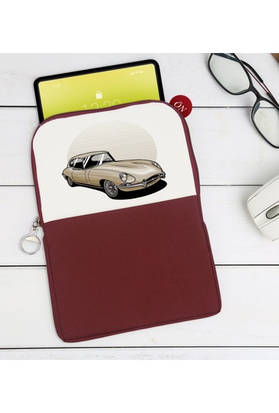 Bk Gift Klasik Araç Tasarımlı Taşınabilir Koruyucu Tablet Kılıfı & Organizer Çanta - Bordo-8