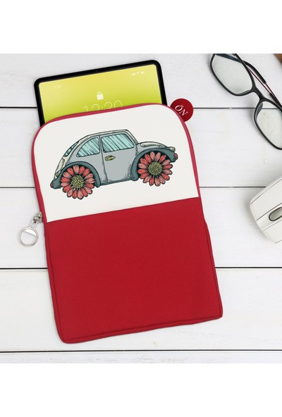 Bk Gift Klasik Araç Tasarımlı Taşınabilir Koruyucu Tablet Kılıfı & Organizer Çanta - Kırmızı-4