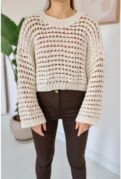 Elbee Ajurlu Triko Kazak - Beyaz