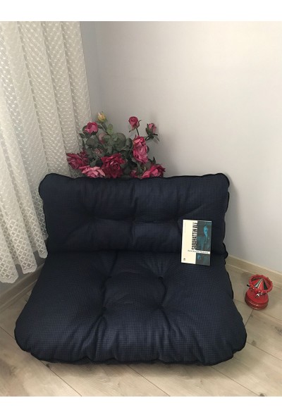 Lavinia Puf Lacivert Ekose Desen Petek Önü Palet Yer Minderi Ikili Takım Lavinia Puf Lacivert Ekose Desen Petek Önü Palet Yer Minderi Ikili Takım