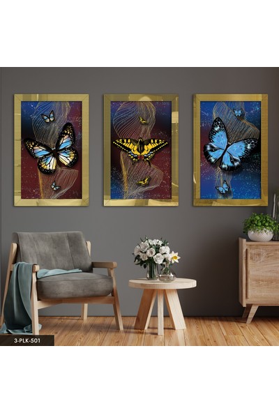 Evine Moda Kelebekler Gold 3 Parça Pleksi Aynalı Tablo Evine Moda Kelebekler Gold 3 Parça Pleksi Aynalı Tablo