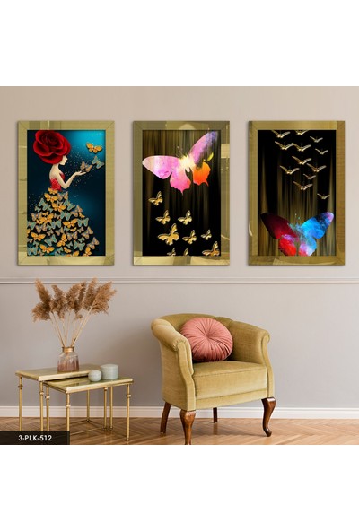 Evine Moda Kelebek Kadın Gold 3 Parça Pleksi Aynalı Tablo Evine Moda Kelebek Kadın Gold 3 Parça Pleksi Aynalı Tablo