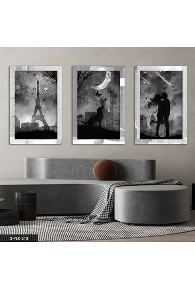 Evine Moda Aşk Eyfel Kulesi Gümüş 3 Parça Pleksi Aynalı Tablo Evine Moda Aşk Eyfel Kulesi Gümüş 3 Parça Pleksi Aynalı Tablo