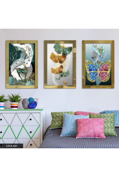 Evine Moda Kelebek Geyik Gold 3 Parça Pleksi Aynalı Tablo Evine Moda Kelebek Geyik Gold 3 Parça Pleksi Aynalı Tablo