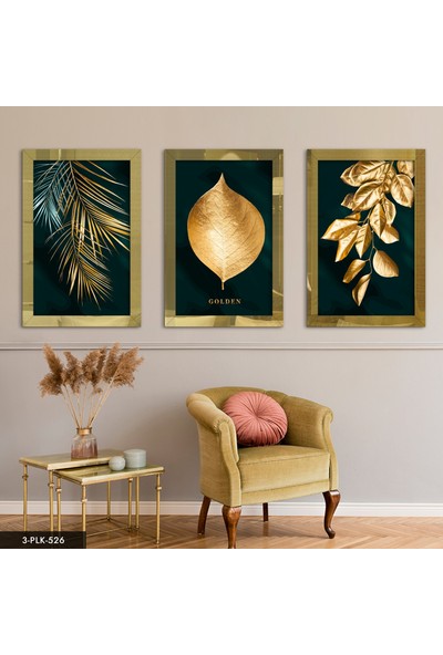 Evine Moda Yapraklar Gold 3 Parça Pleksi Aynalı Tablo Evine Moda Yapraklar Gold 3 Parça Pleksi Aynalı Tablo