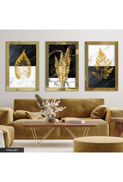 Evine Moda Yaprak Tüy Gold 3 Parça Pleksi Aynalı Tablo Evine Moda Yaprak Tüy Gold 3 Parça Pleksi Aynalı Tablo