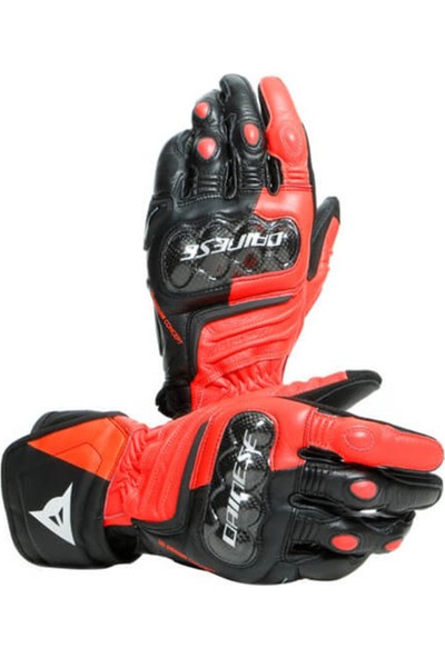 Dainese Carbon 3 Long Deri Eldiven Black Fluo Red White Dainese Carbon 3 Long Deri Eldiven Black Fluo Red White
